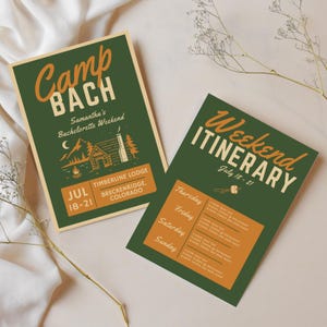 Camp Bach Bachelorette Itinerary - Easy Editable Canva Template - Cabin ...