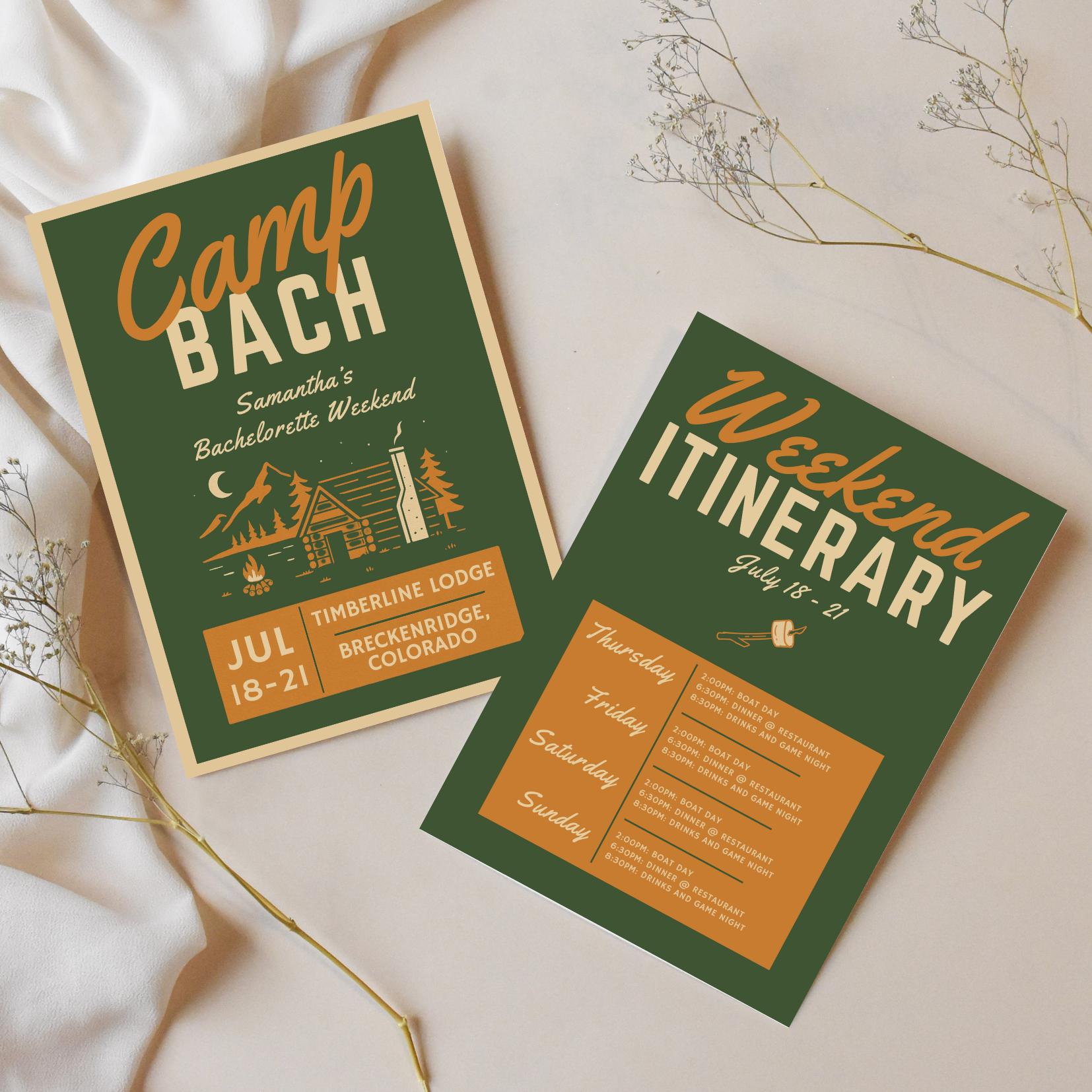 Camp Bach Bachelorette Itinerary - Easy Editable Canva Template - Cabin ...
