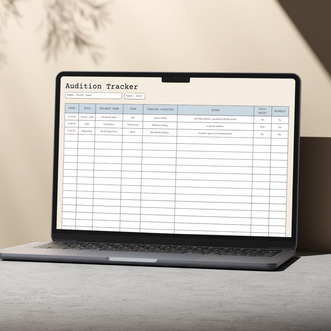 Actor Audition & Submission Tracker – Editable Canva and Google Sheets ...