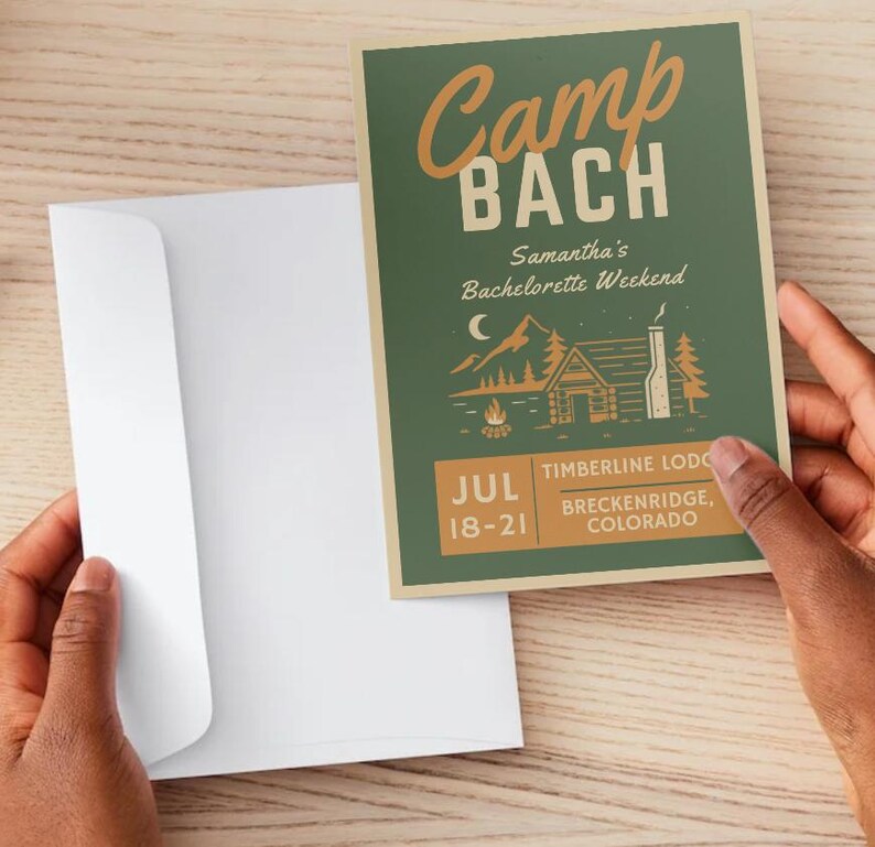 Camp Bach Bachelorette Itinerary - Easy Editable Canva Template - Cabin ...
