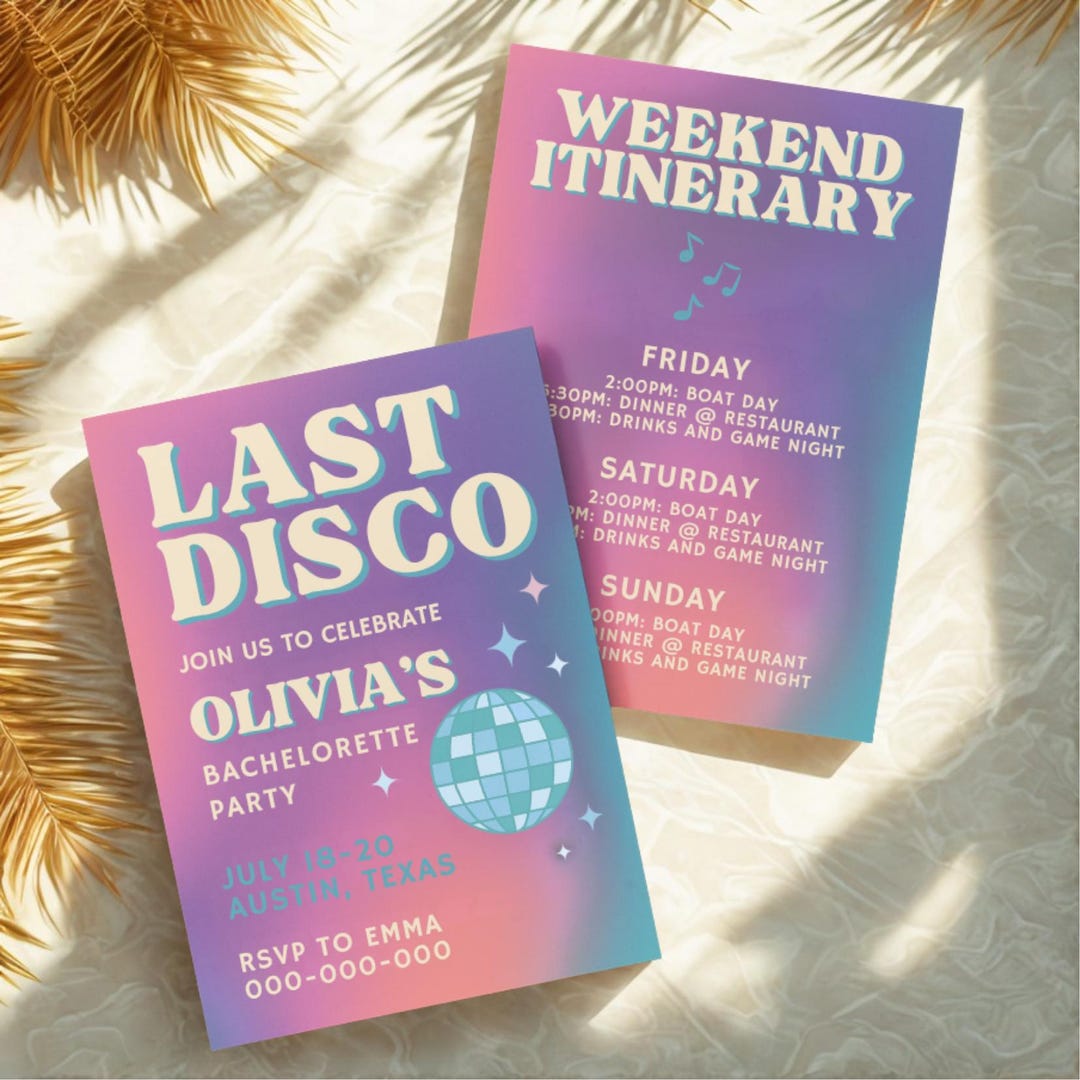 Last Disco Itinerary and Invitation - Editable Canva Template - 70s ...