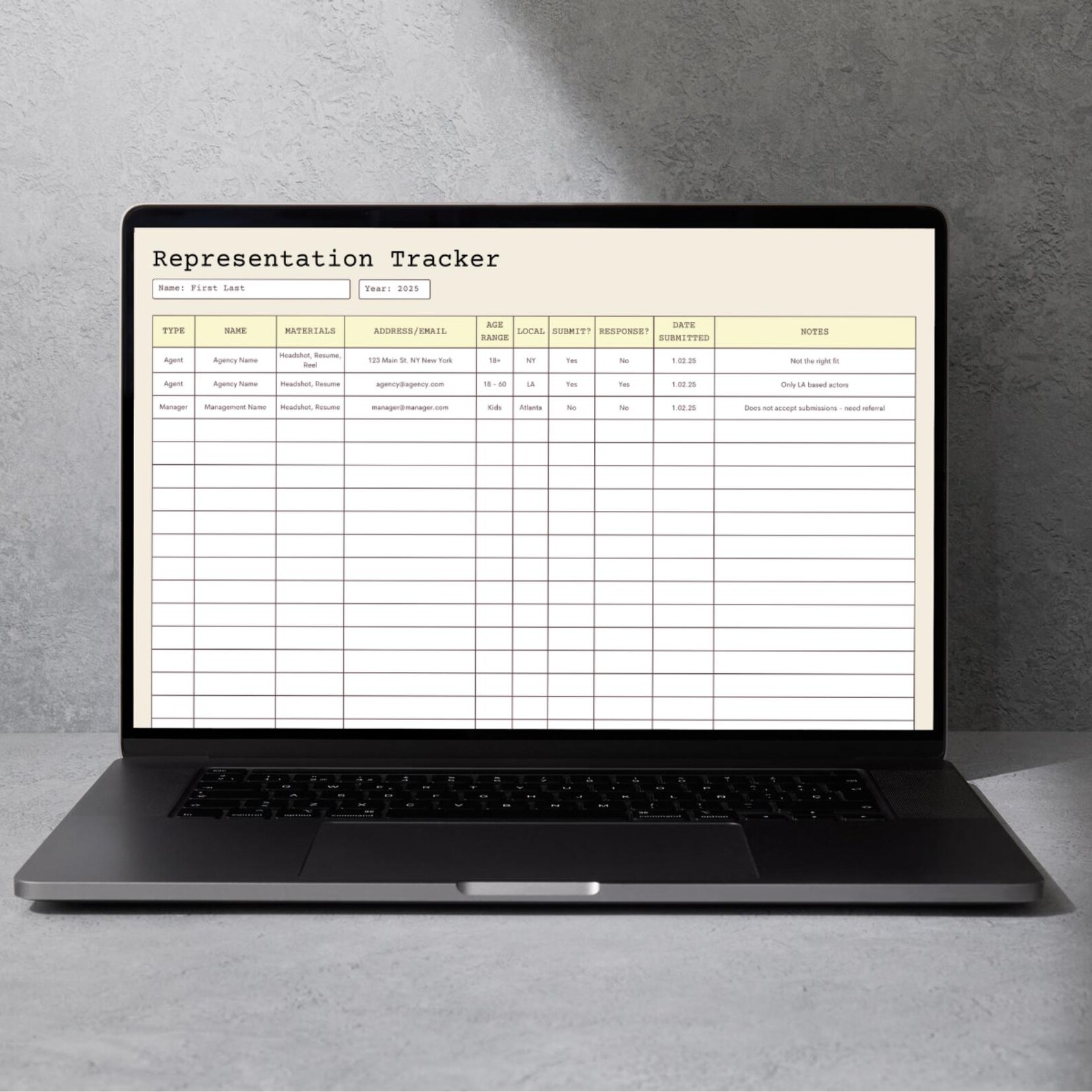 Actor Audition & Submission Tracker – Editable Canva and Google Sheets ...
