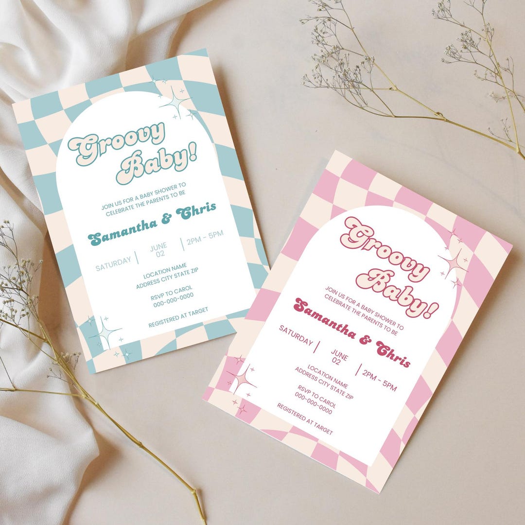 Groovy Baby Shower Template – Retro 70s Baby Shower Invite, Editable ...
