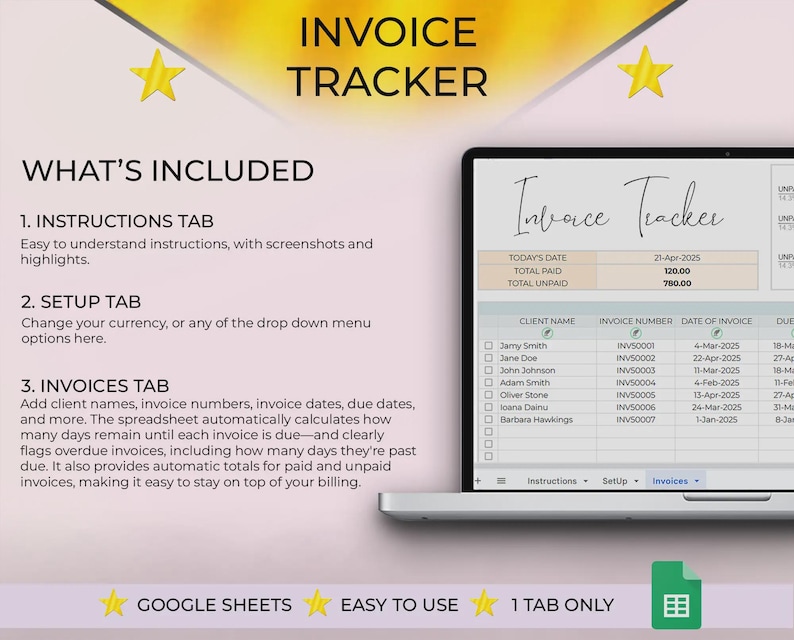 INVOICE TRACKER Spreadsheet for Google Sheets, Small Business Template, Freelance Invoice ...
