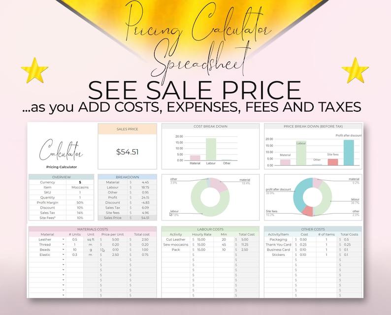 Product Pricing Calculator Spreadsheet | Small Business Google Sheets Template, Cost and Profit ...