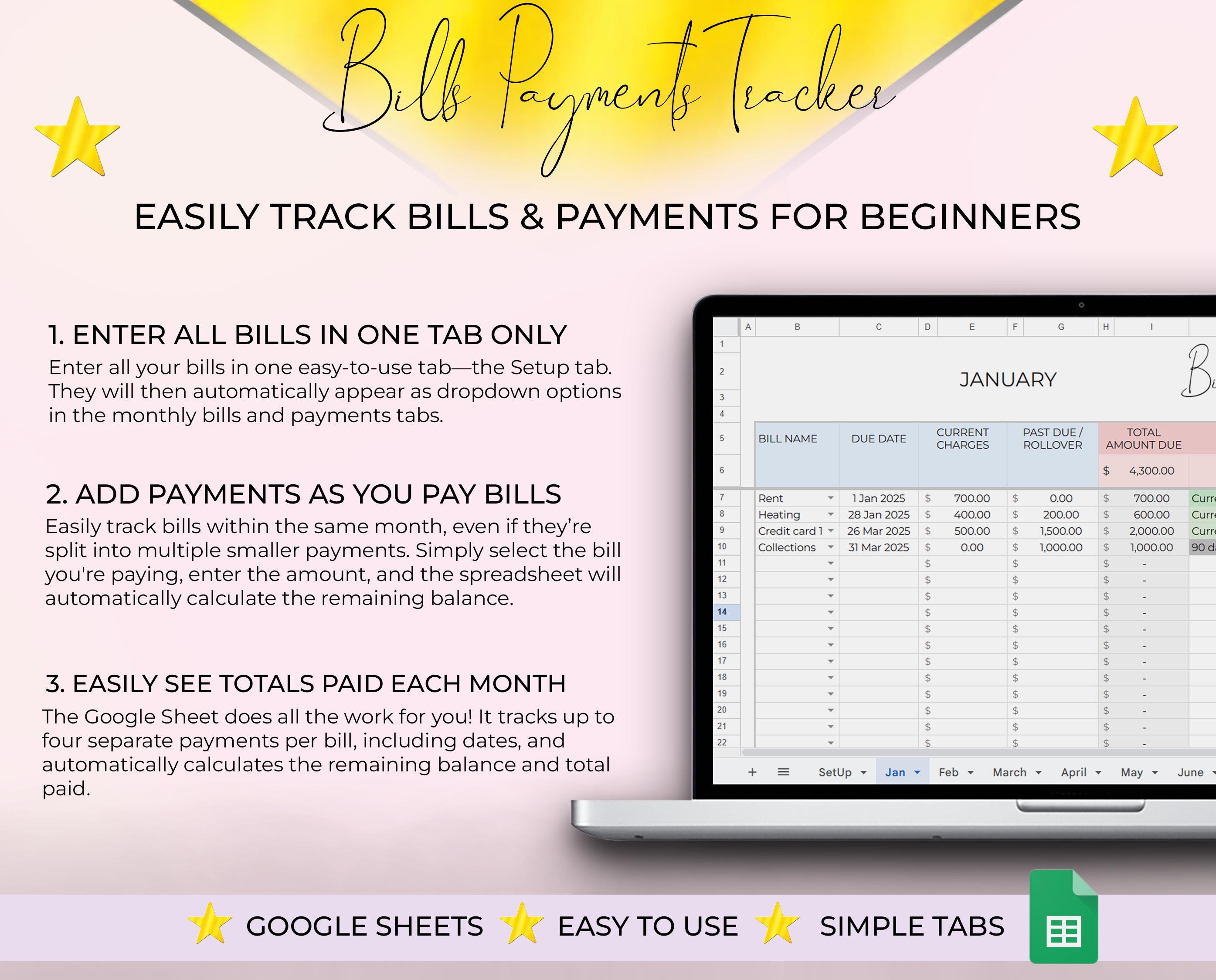 Bill Payments Tracker – Google Sheets Template | Monthly, Weekly, Bi ...