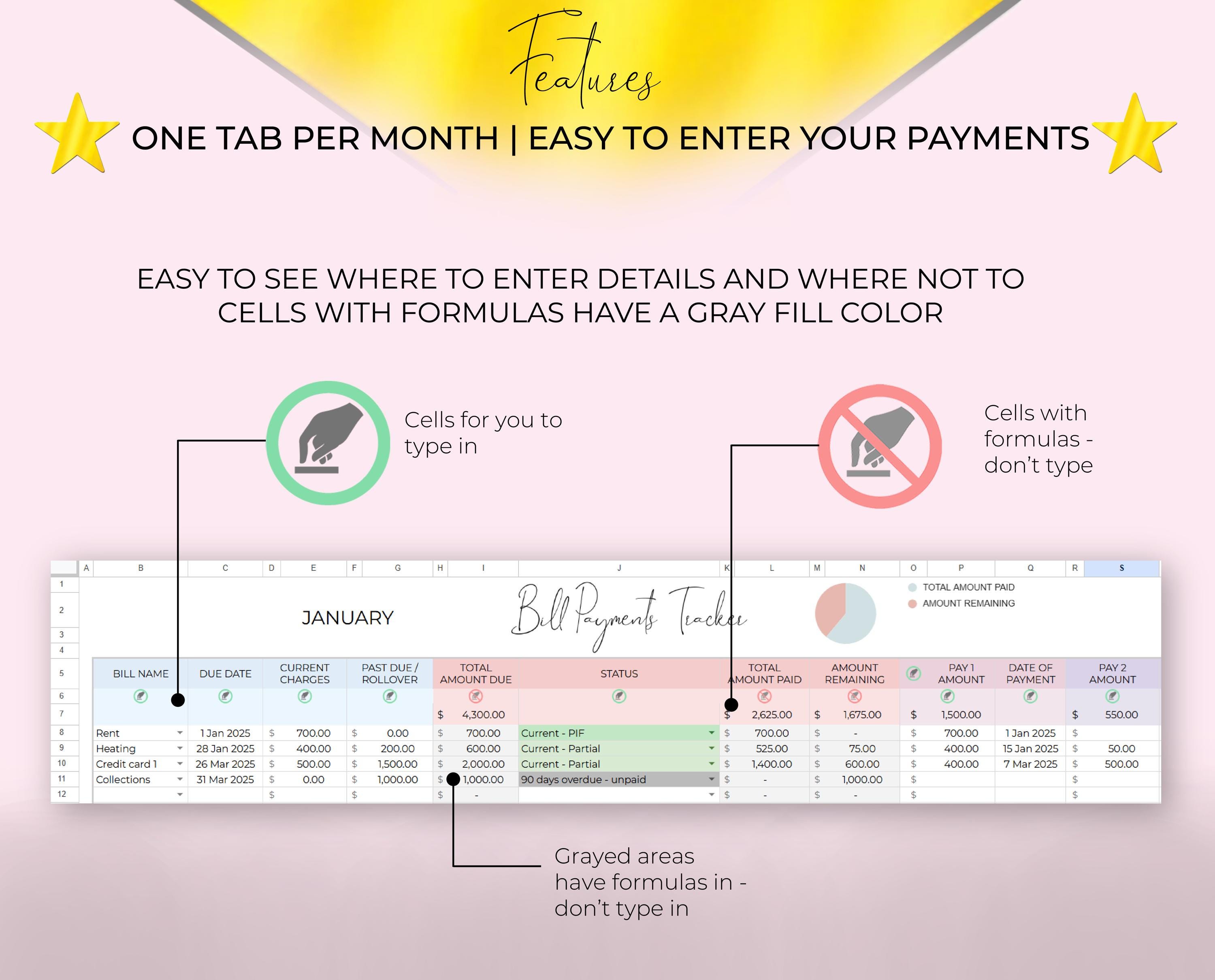 Bill Payments Tracker – Google Sheets Template | Monthly, Weekly, Bi ...