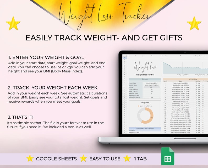 WEIGHT Loss Tracker Google Sheets, Weight Loss Planner, Weigh-in Chart ...