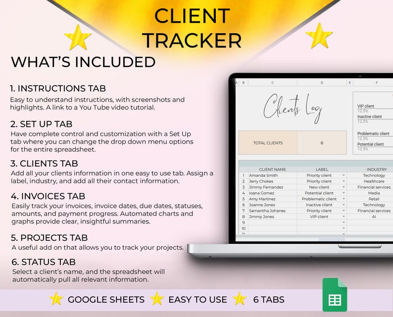 Client Tracker Google Sheets – Business CRM, Bookkeeping, Inventory and ...