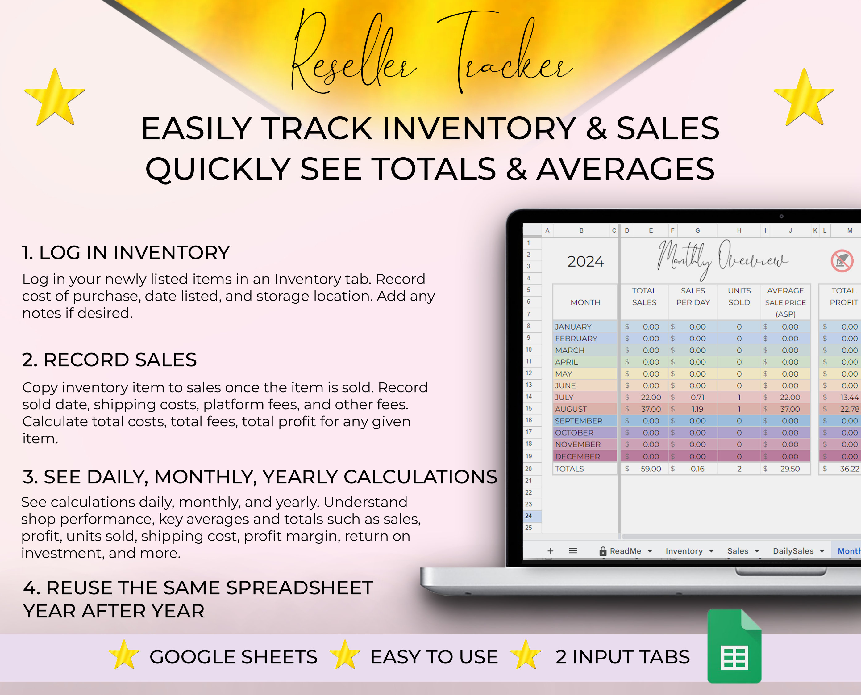 RESELLER Spreadsheet, Google Sheets, Inventory Tracker, Ebay, Client ...