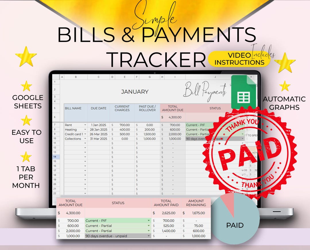 Bill Payments Tracker – Google Sheets Template | Monthly, Weekly, Bi ...