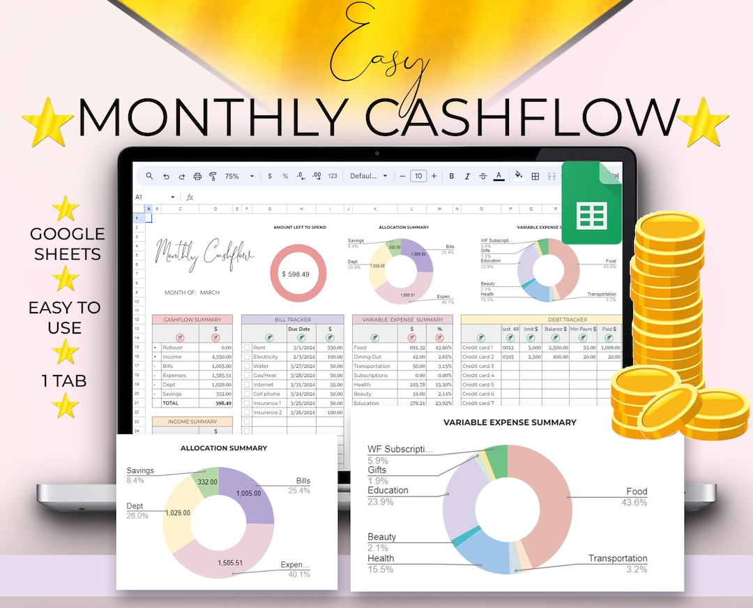 Monthly Cashflow Google Sheets Template, Monthly Cashflow Spreadsheet ...
