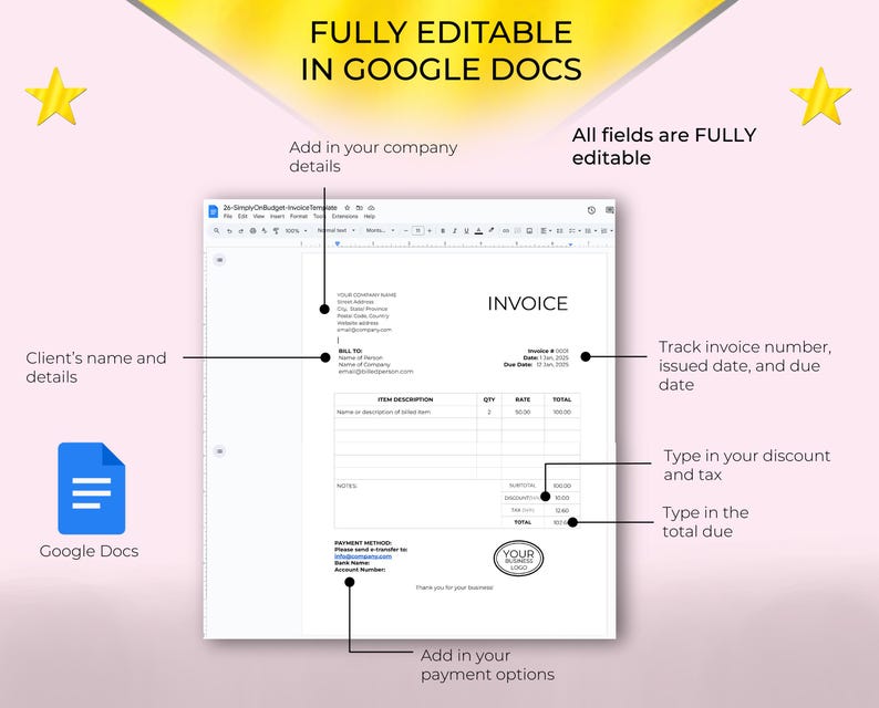 INVOICE TEMPLATE Spreadsheet Google Sheets Custom Excel, Word, Excel ...