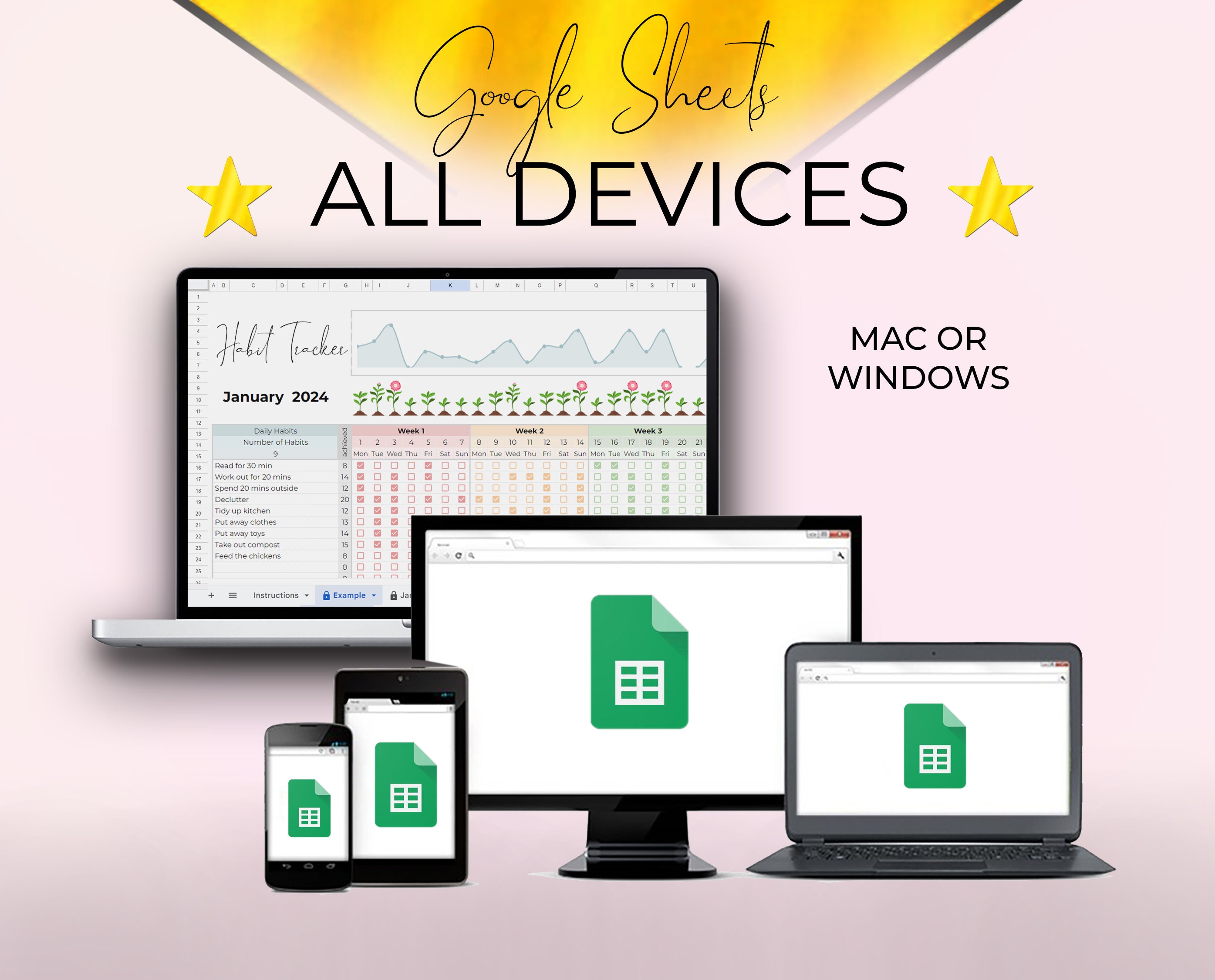 HABIT Tracker Spreadsheet for Google Sheets, Goal Planner, Project ...