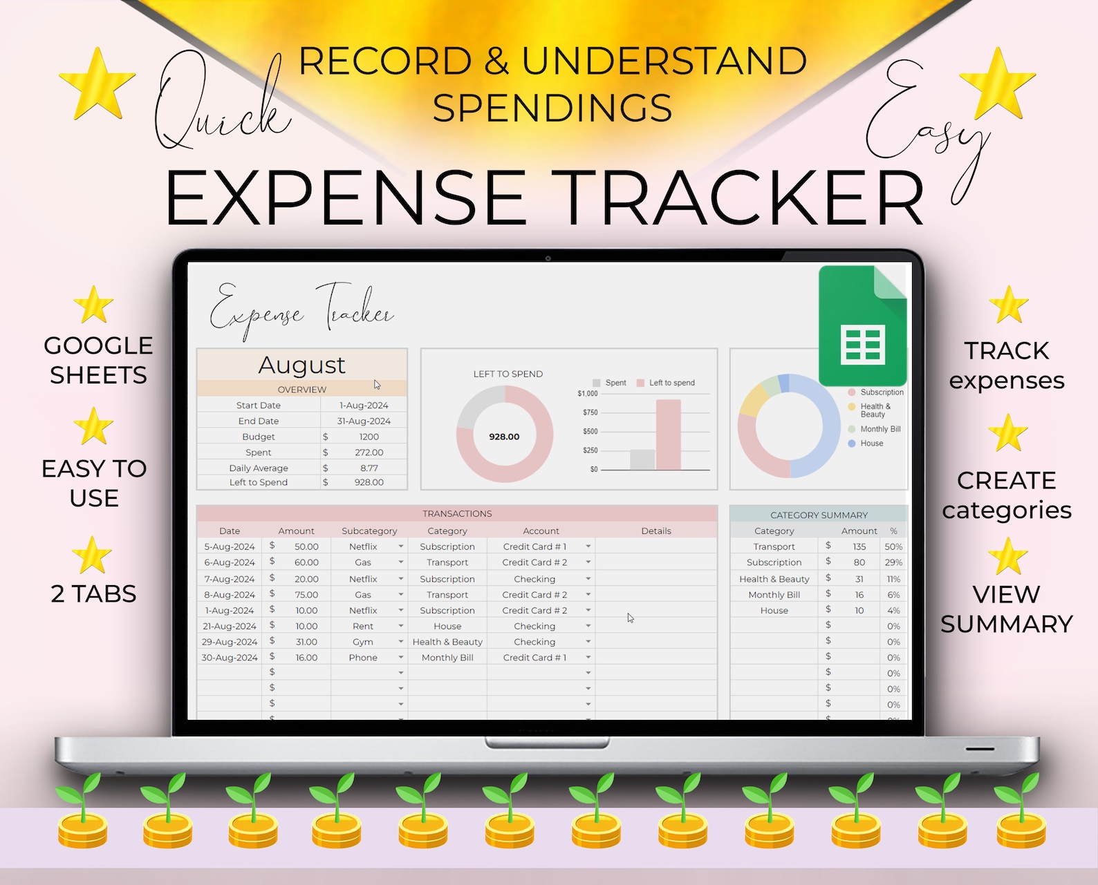 EXPENSE TRACKER Spreadsheet, Google Sheets, Budget Spreadsheet ...