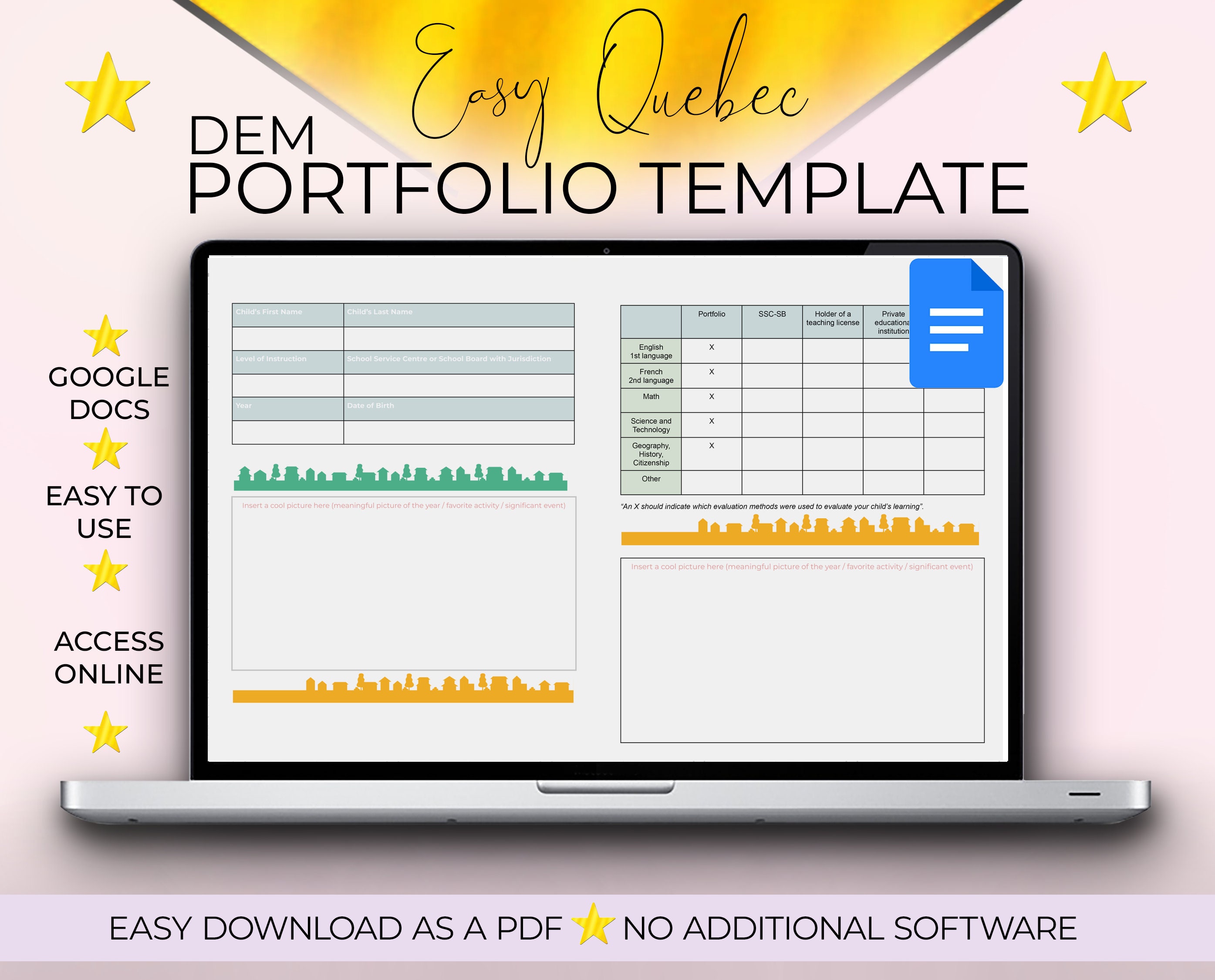Portfolio Template for Google Docs, Homeschooling Portfolio, DEM ...