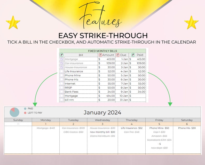 BILL Calendar Google Sheets, Monthly Bill Calendar, Dynamic Bill ...