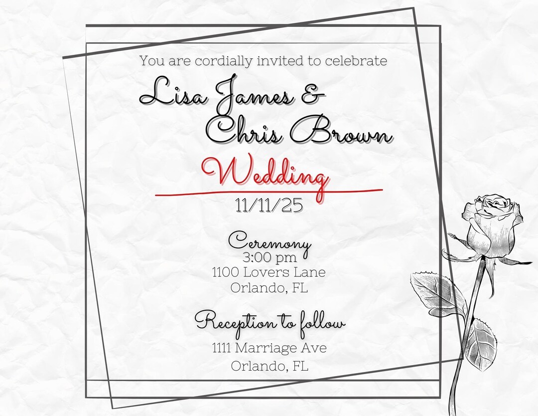 Love Story Wedding Invitation (template)- Digital (print/download) - Etsy