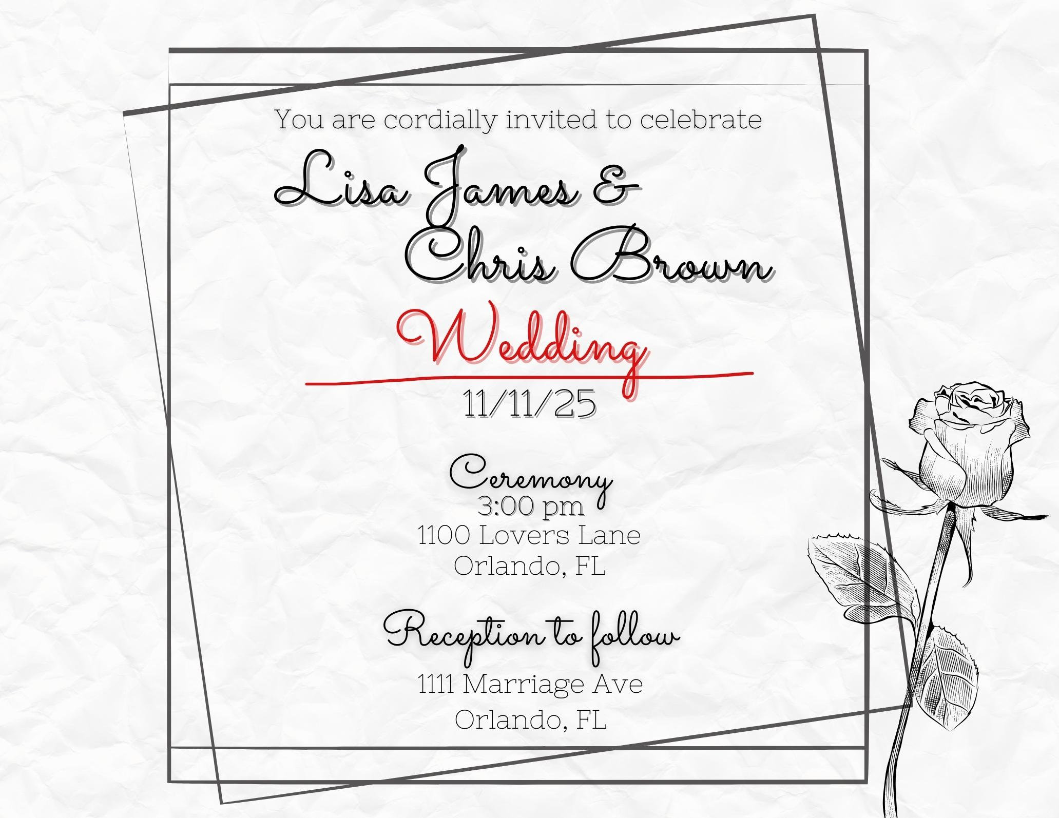 Love Story Wedding Invitation (template)- Digital (print/download ...