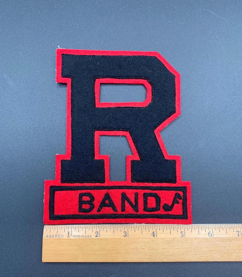 Vintage Varsity Letterman Block Letter Patch: “R Band” in Black/ Red ...
