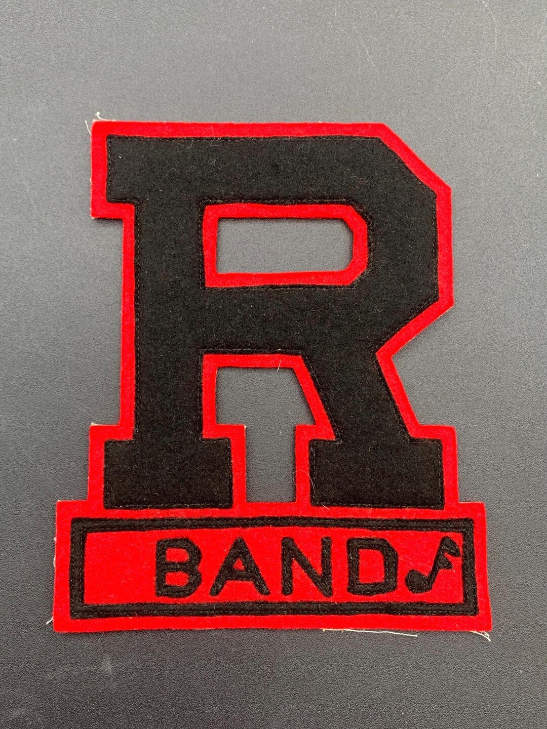 Vintage Varsity Letterman Block Letter Patch: “R Band” in Black/ Red ...