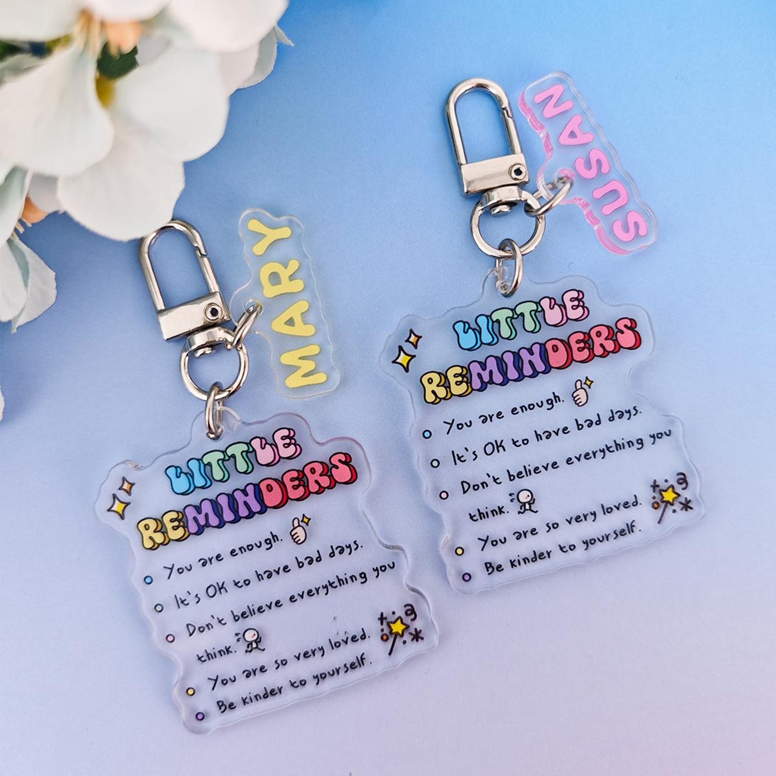 Custom Little Reminder Acrylic Keychain With Positive Reminders ...