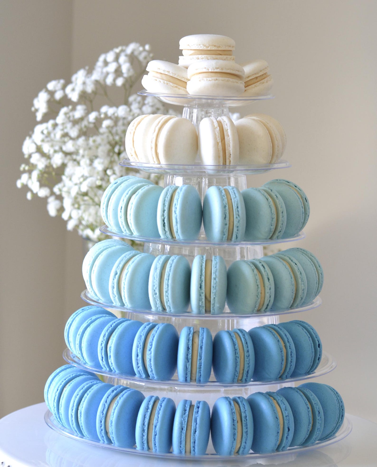 Blue Ombre Macaron Tower - Macaroons Cookies Treats Delicious - Bridal ...