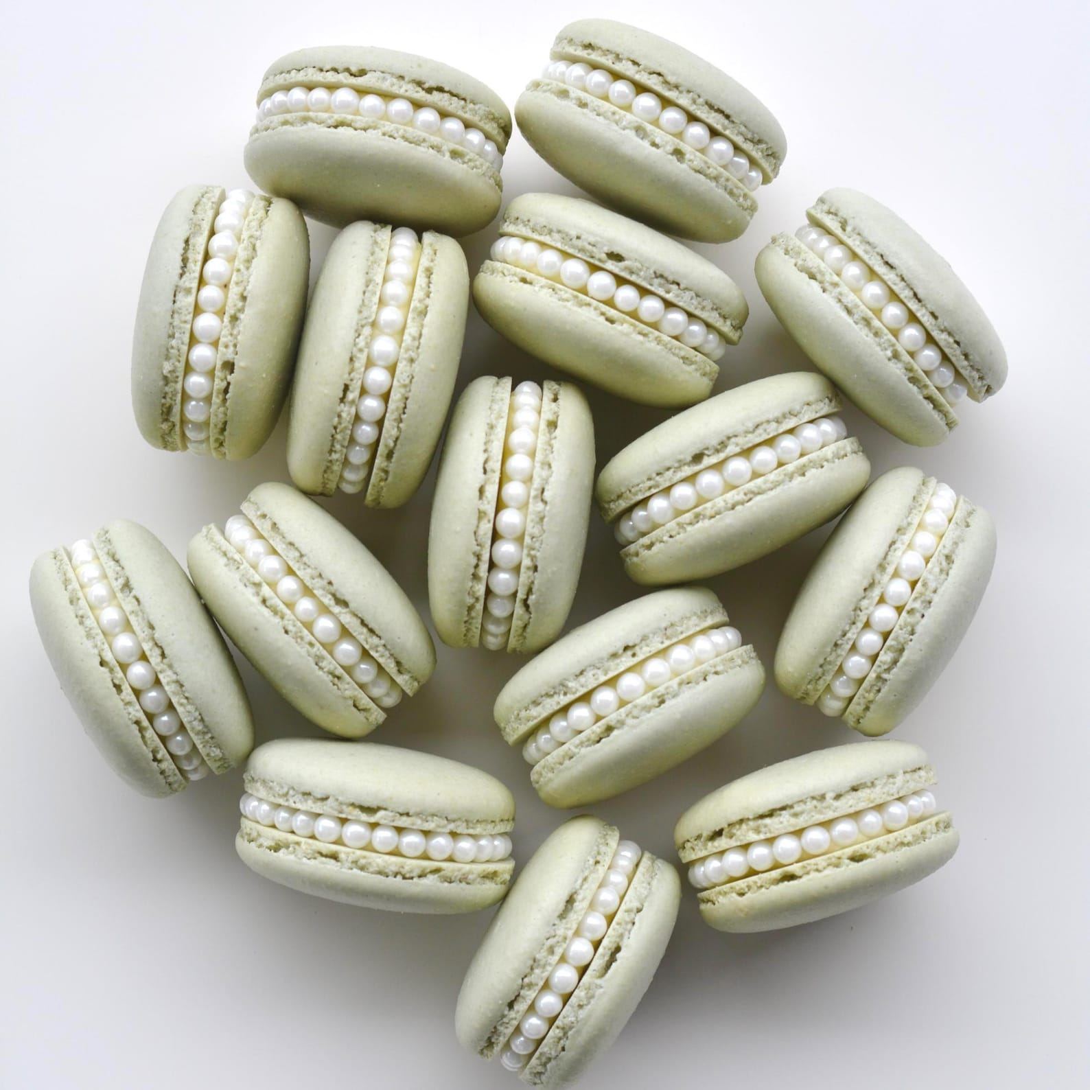 Light Sage Pearl Macarons - Macaroons Cookies Treats Delicious Flavor ...