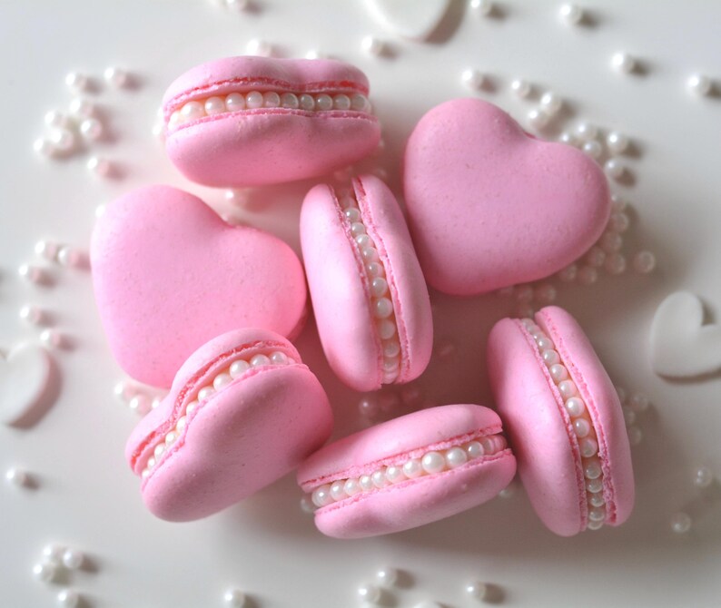 Heart-shaped Pink Pearl Macarons Macaroons Cookies Treats Delicious ...