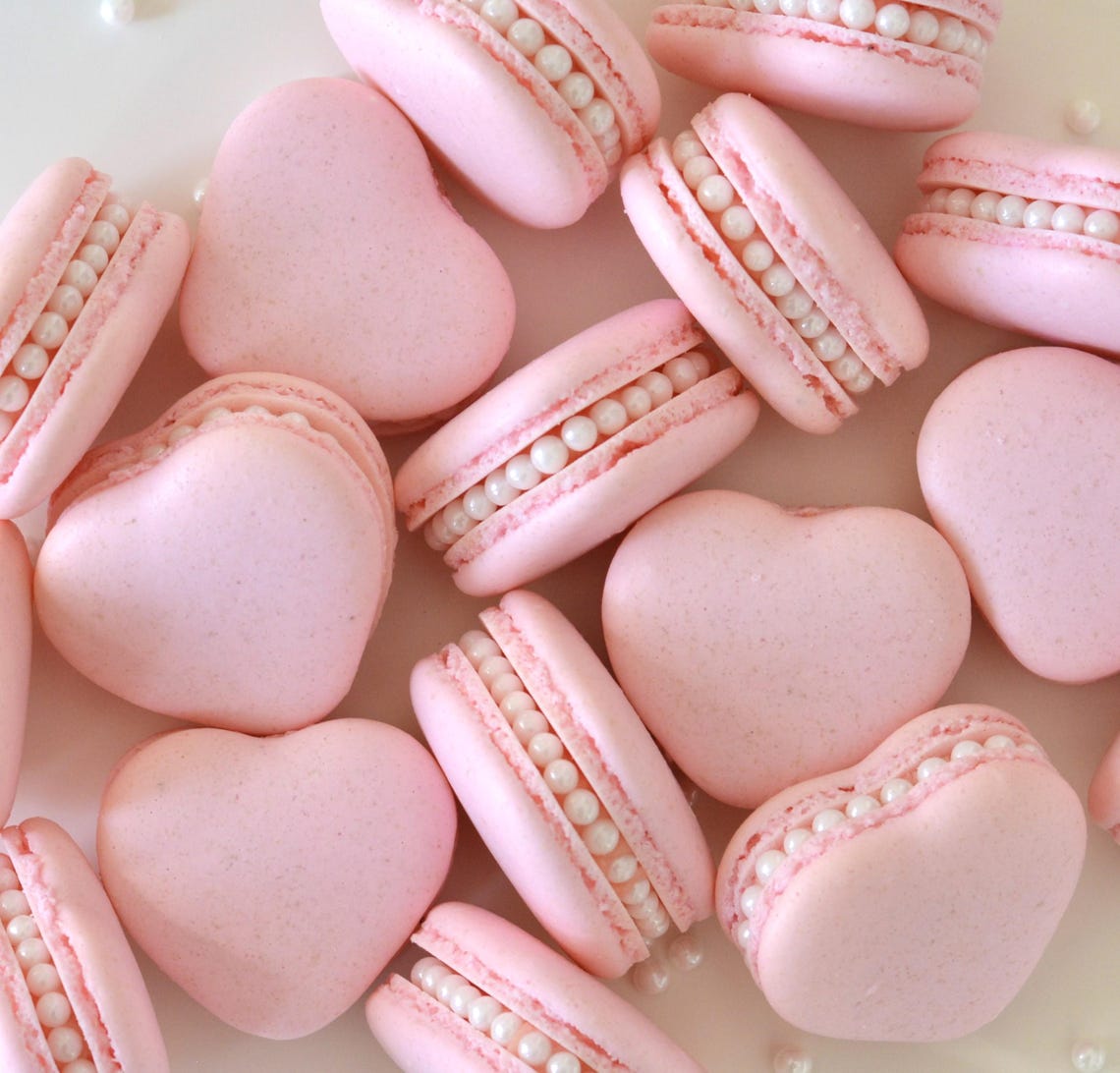 Heart-shaped Pink Pearl Macarons - Macaroons Cookies Treats Delicious ...