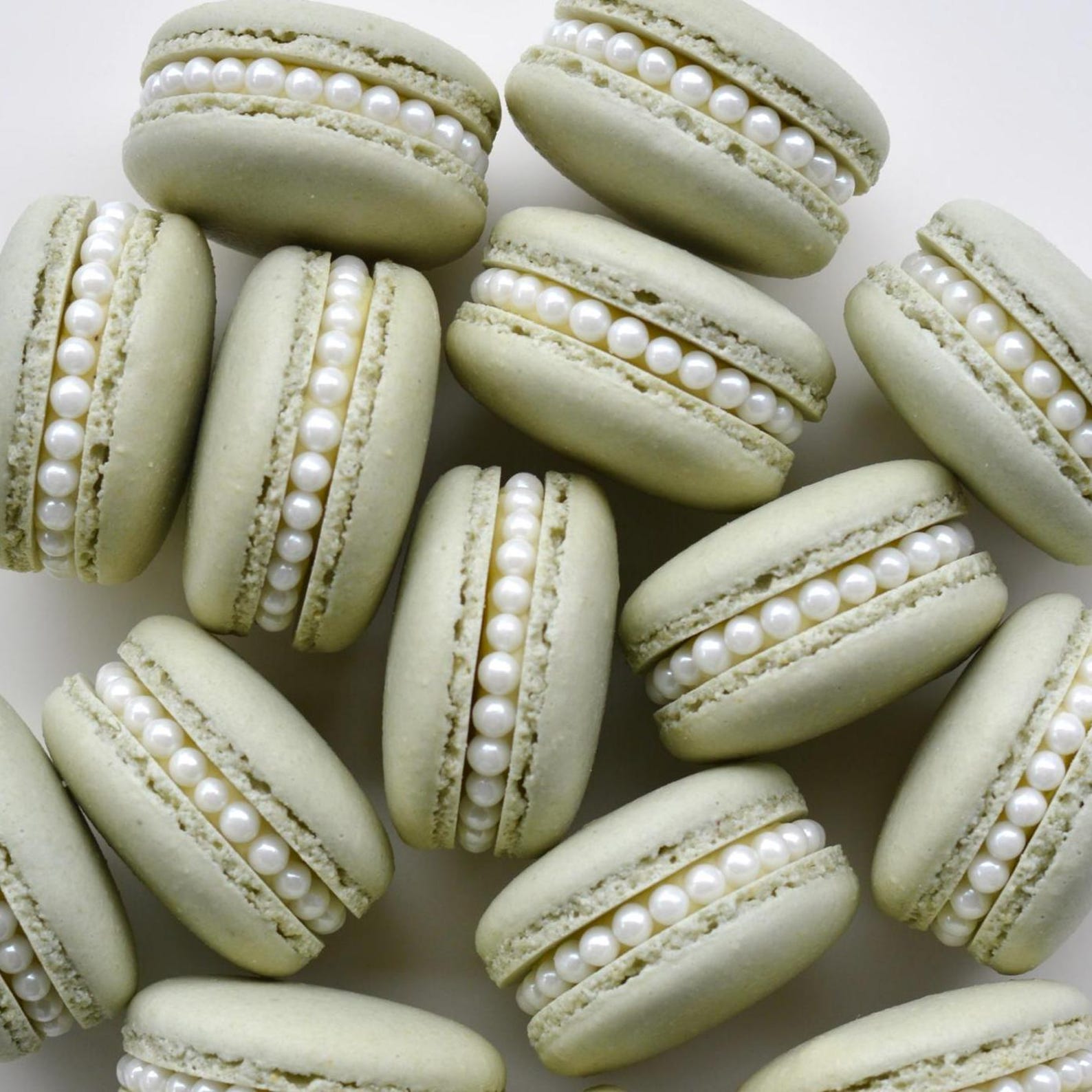 Light Sage Pearl Macarons - Macaroons Cookies Treats Delicious Flavor ...