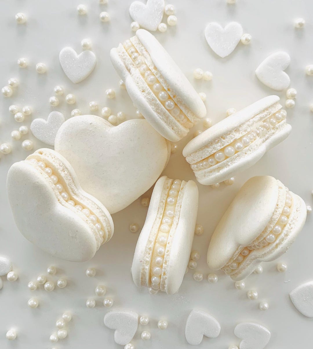 Heart-shaped White Pearl Macarons - Macaroons Cookies Treats Delicious ...
