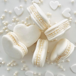 Heart-shaped White Pearl Macarons - Macaroons Cookies Treats Delicious - Bridal Wedding Shower ...