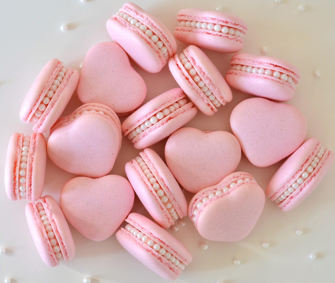 Heart-shaped Pink Pearl Macarons - Macaroons Cookies Treats Delicious ...