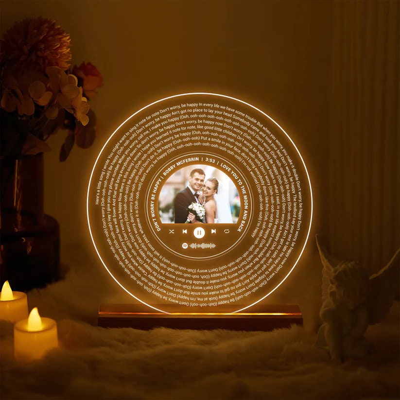 Personalized Record Lyrics Night Light, Custom Photo Vinyl Record ...