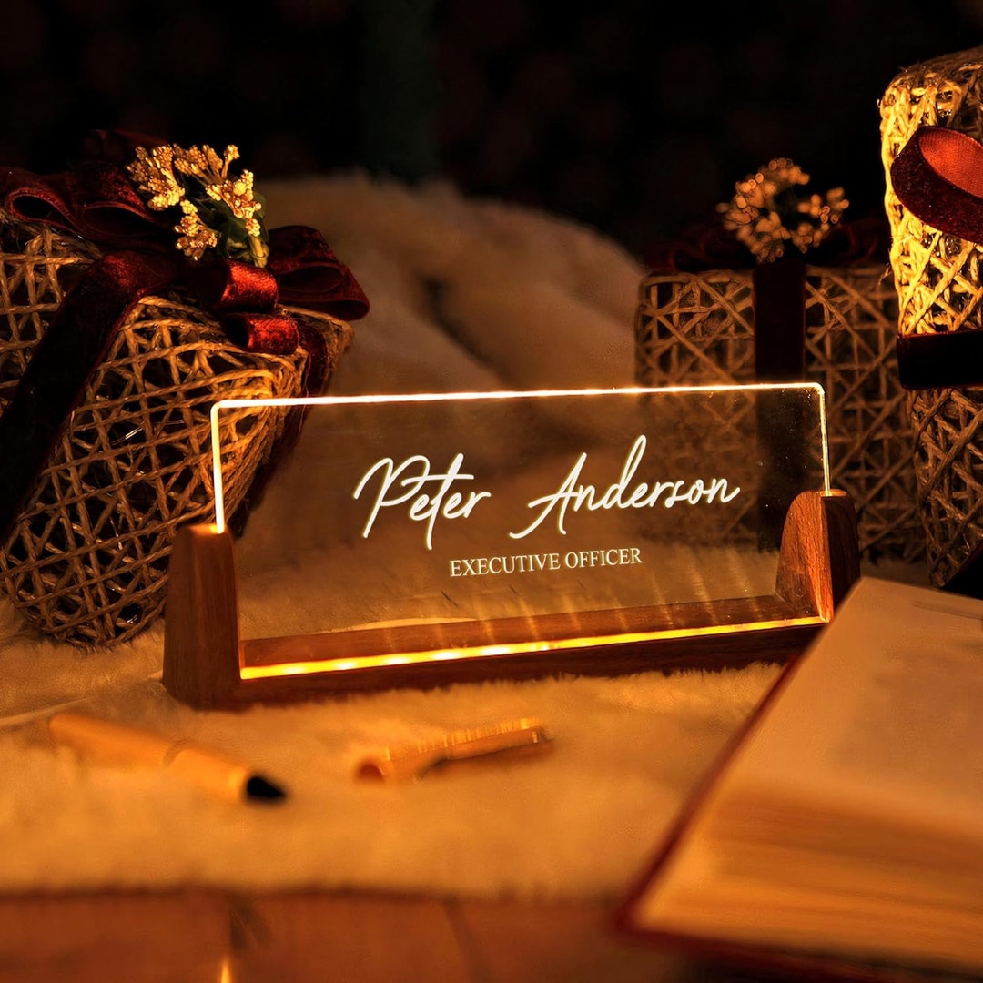 Personalized Lighted Desk Name Plate New Job Promotion Gift, Wooden ...
