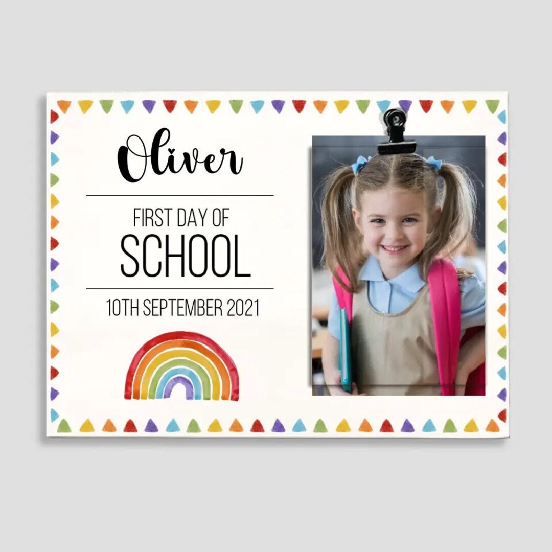 Custom Name First Day of School With Photo Clip Frame, Personalized ...
