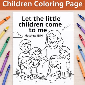 Jesus and Children Coloring Page: Bible Verse Activity (PDF) - Etsy