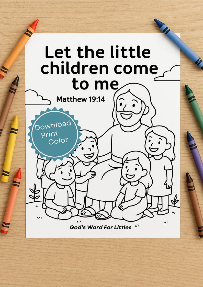 Jesus and Children Coloring Page: Bible Verse Activity (PDF) - Etsy