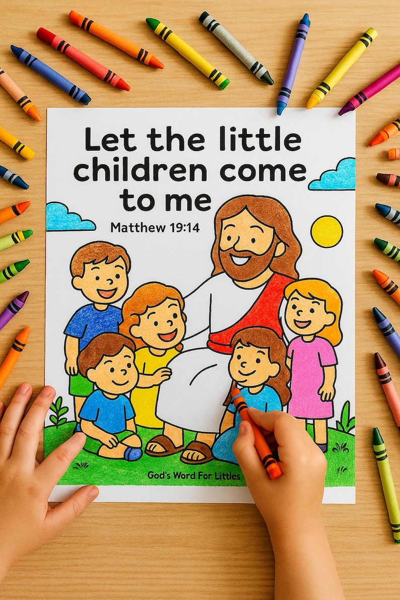 Jesus and Children Coloring Page: Bible Verse Activity (PDF) - Etsy
