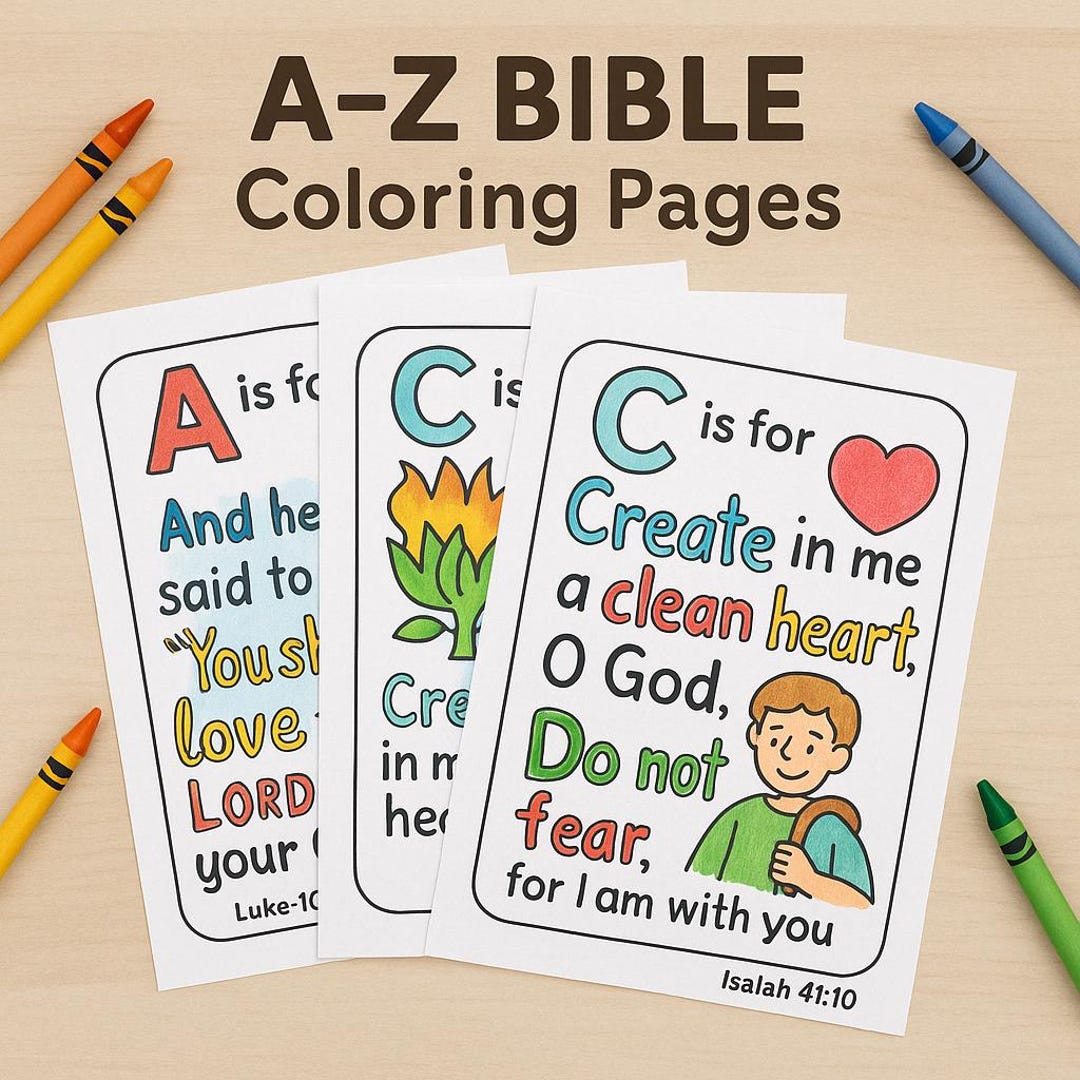 Bible Coloring Pages A–Z Christian Alphabet Memory Verses for Kids ...