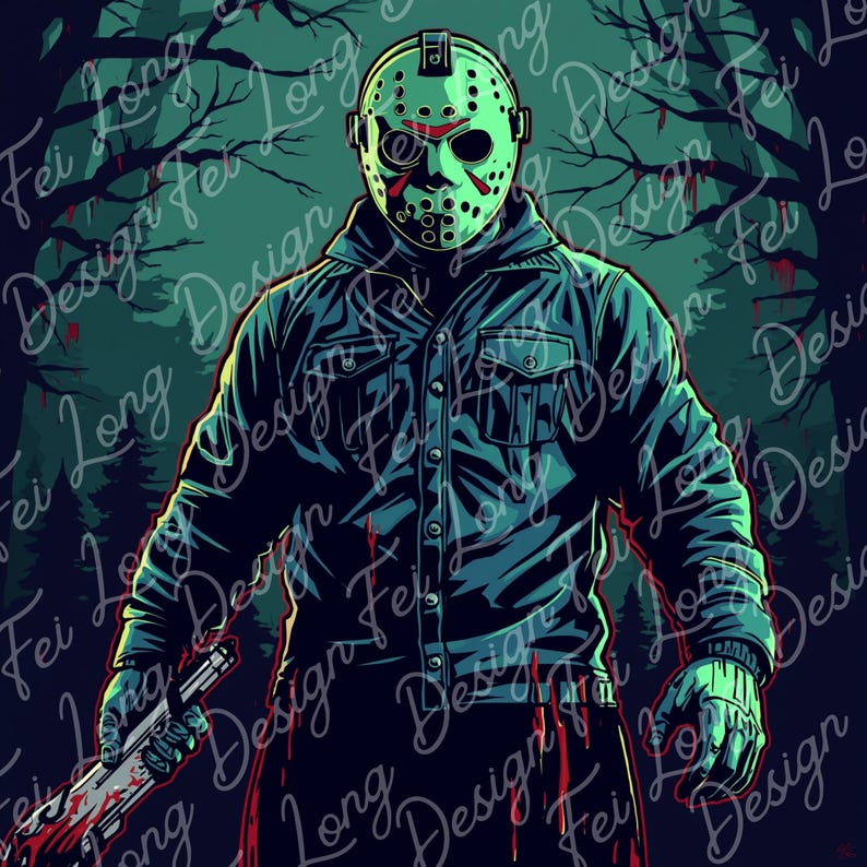 Halloween Design | Retro Horror Poster | Creepy Hockey Mask Killer Wall ...