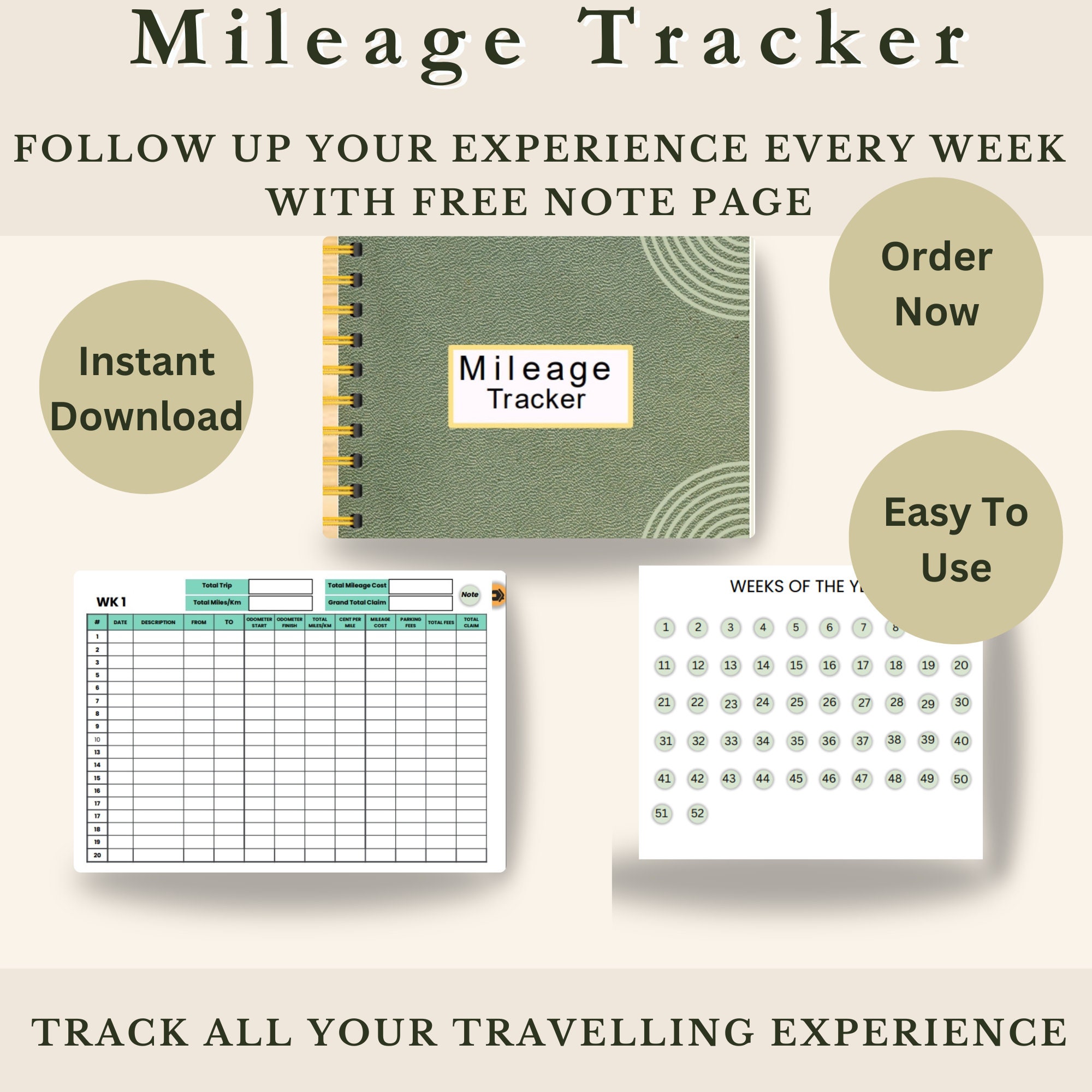 Mileage Tracker Log Book | Digital Vehicle Mileage Log Car Mileage and ...