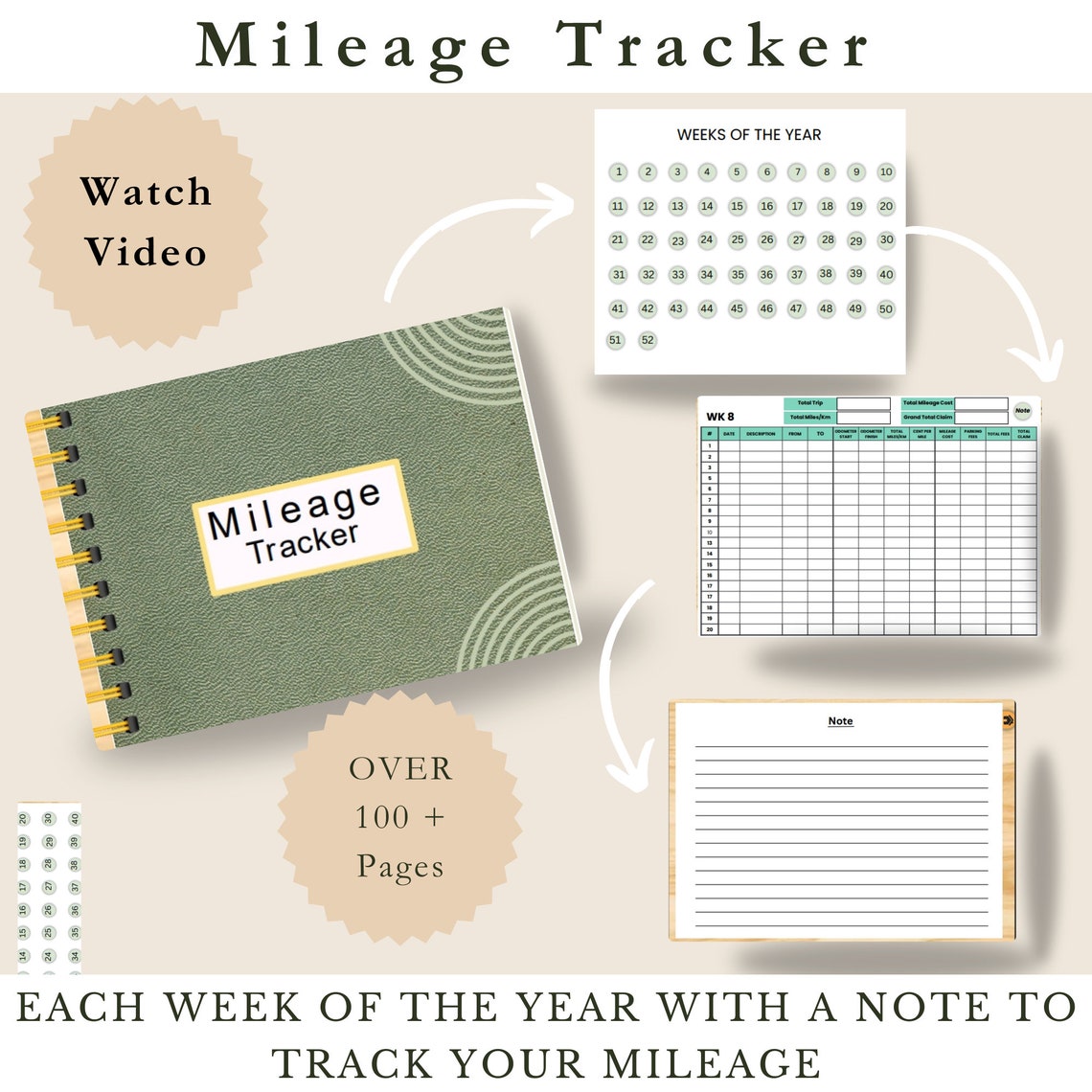 Mileage Tracker Log Book | Digital Vehicle Mileage Log Car Mileage and ...