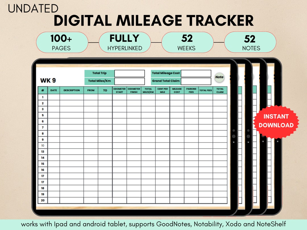 Mileage Tracker Log Book | Digital Vehicle Mileage Log Car Mileage and ...