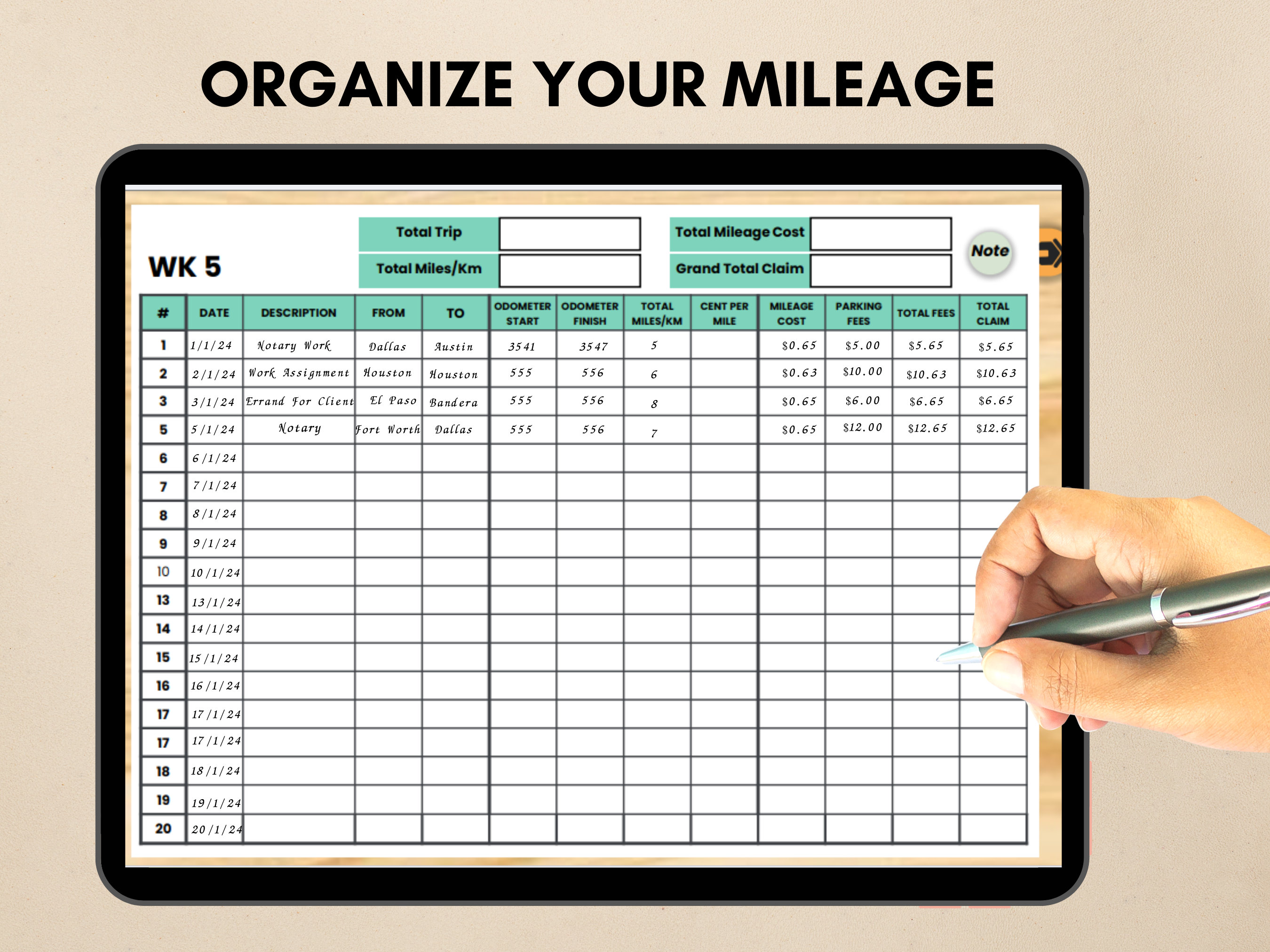 Mileage Tracker Log Book | Digital Vehicle Mileage Log Car Mileage and ...
