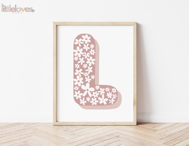 Letter L Pink Flower Wall Art, Flower Letter Poster, Alphabet Poster ...