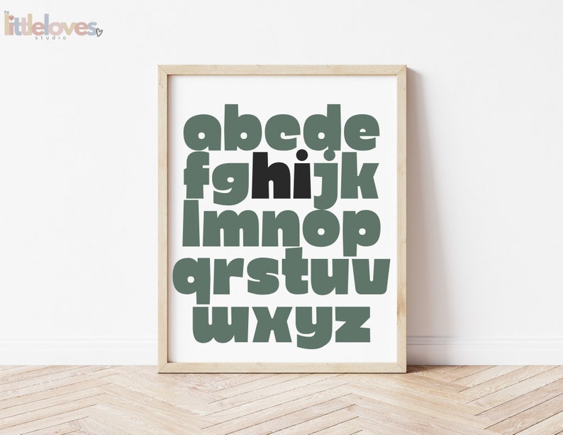 Hi Alphabet Green, Alphabet Poster, ABC Poster, Printable Wall Art ...
