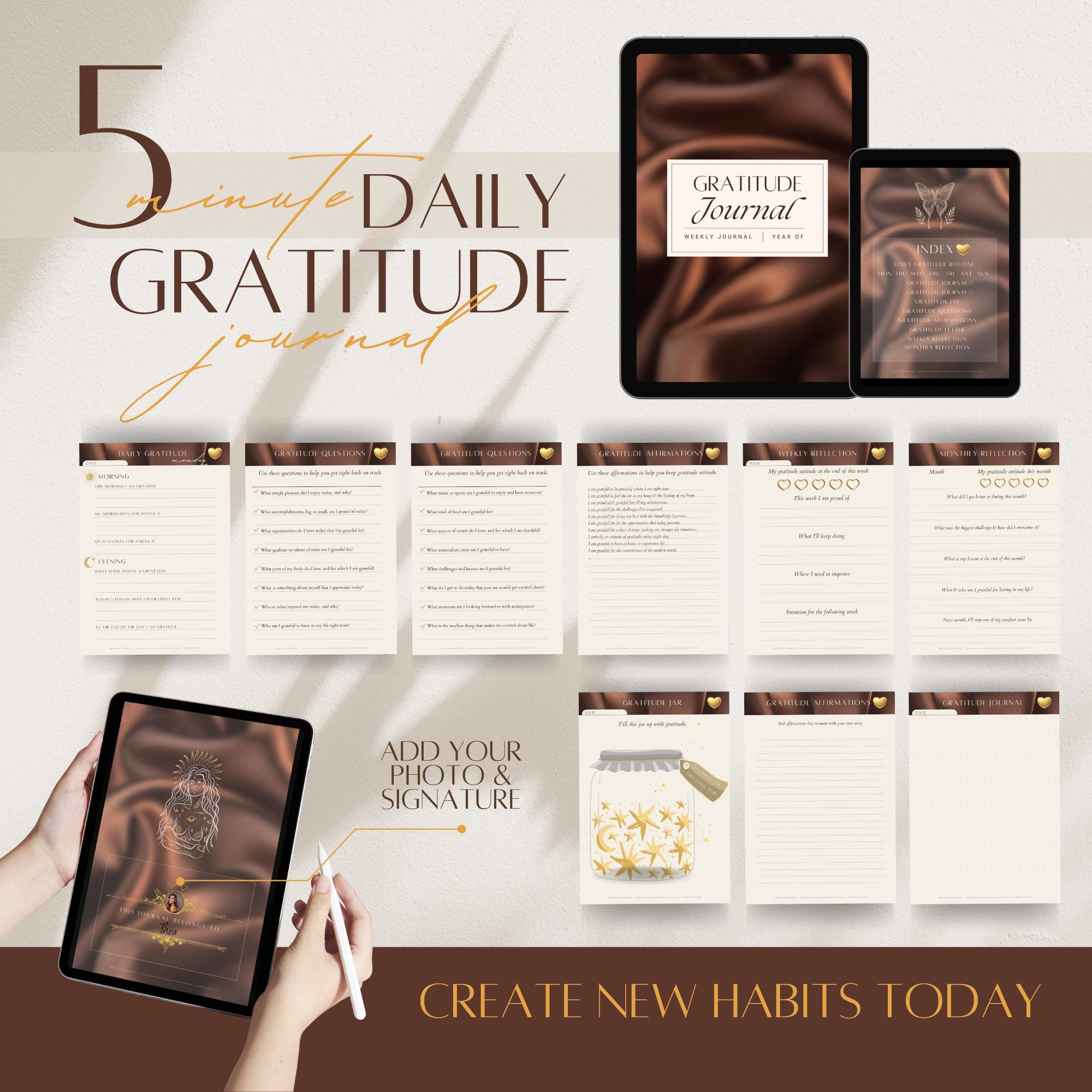 GRATITUDE Journal | Printable Undated Digital Planner | Weekly Planner ...