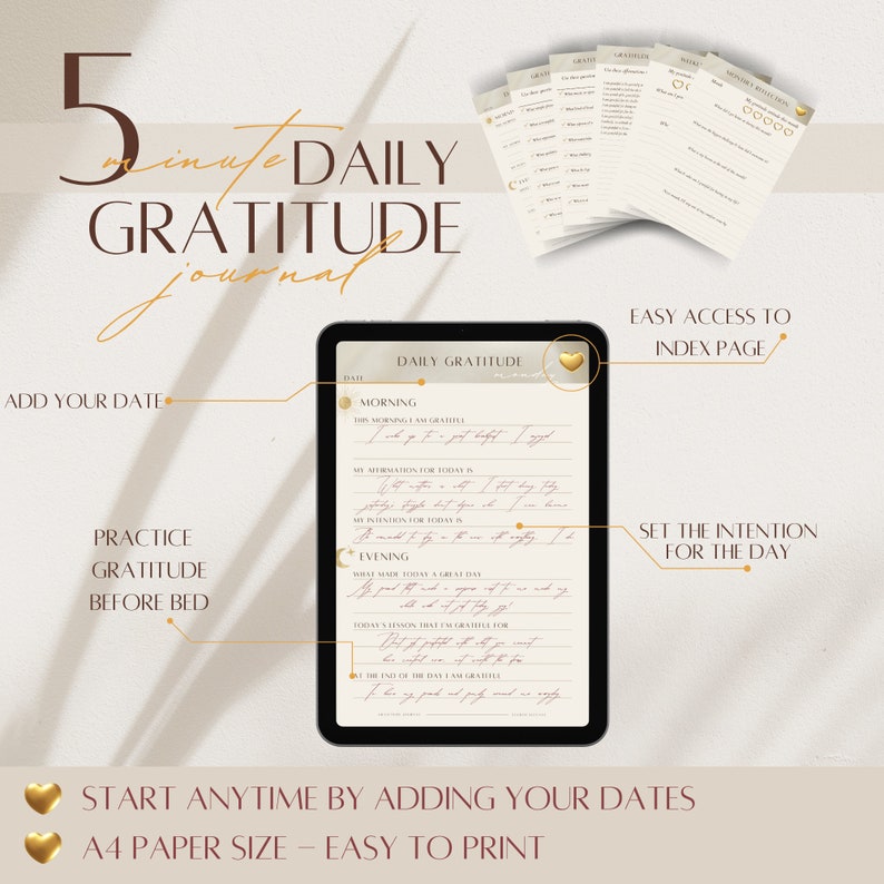 Gratitude Journal Printable: 5-minute Daily Reflection (digital ...